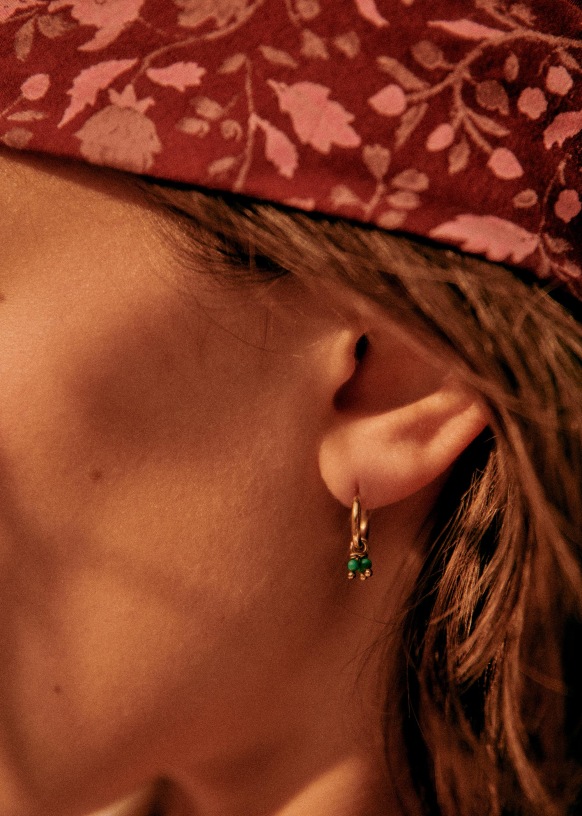 Carla Hoop Earrings - Gold / Green - Semi-Precious Stone - Sézane