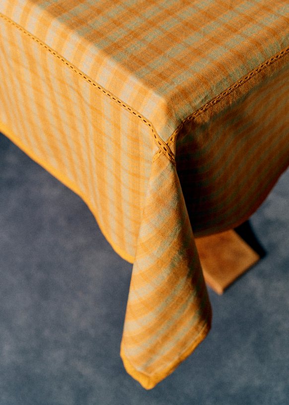 Tablecloth - Madras Blue and Caramel - Cotton - Octobre Éditions