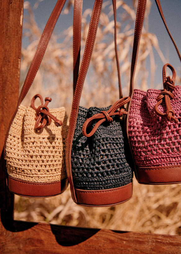 Bourse Nano Farrow - Raphia Bougainvillier - Raphia - Sézane