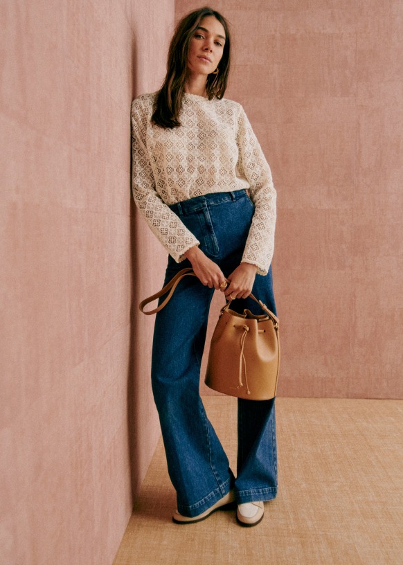 Pantalón Matheo - Rayas beige rosa marrón - Lino - Sézane