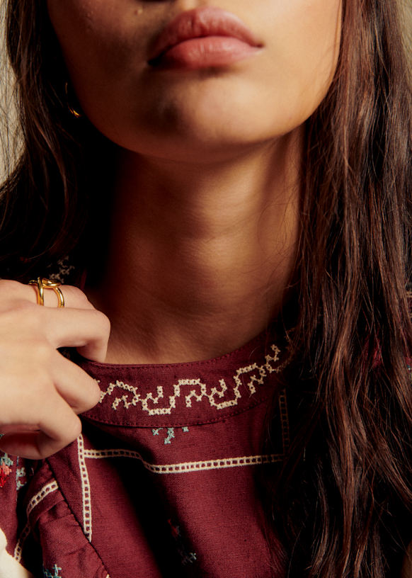 Francy Shirt - Sézane x Baziszt - Burgundy Ecru - Organic Cotton - Sézane