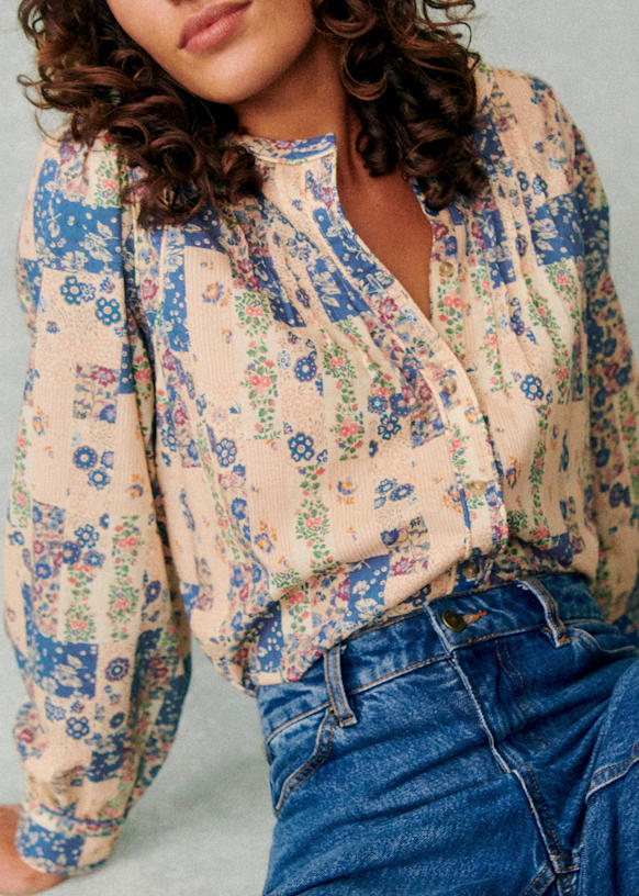 Mariana Shirt - Blue Patchwork Print - Organic cotton - organic textile ...