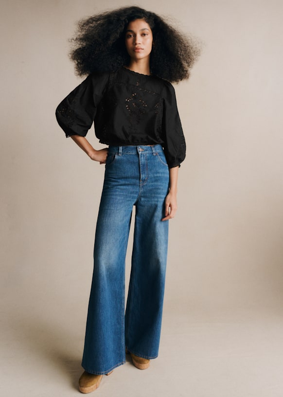 Bluse Enea - Schwarz - Bio-Baumwolle - Octobre Éditions