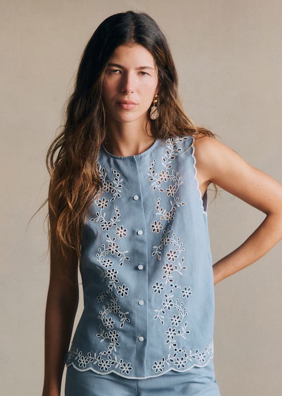 Isea Shirt - Ecru with Contrasting Cream Embroidery - Organic Cotton ...