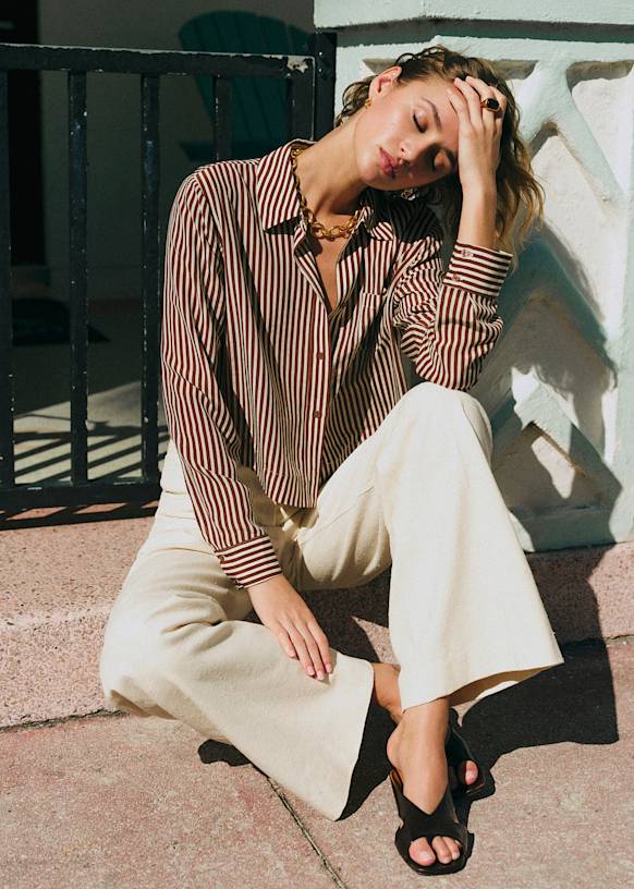 Chemise Maella - Rayures Marron Ecru - Soie - Octobre Éditions