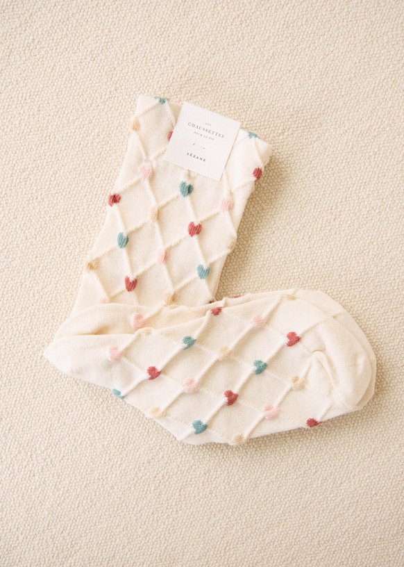 Eva Socks - Ecru / Multico hearts - Organic Cotton - Sézane
