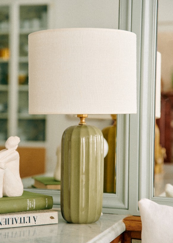 Traviata Lamp - Olive Green - Sonate Lampashade - Ecru - Ceramic - Sézane