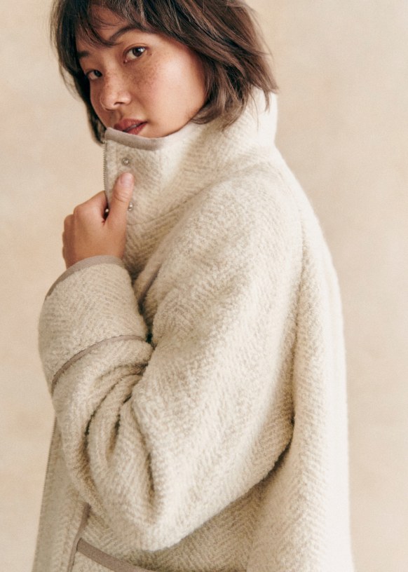 Simon Coat - Mottled Ecru - Wool - Sézane