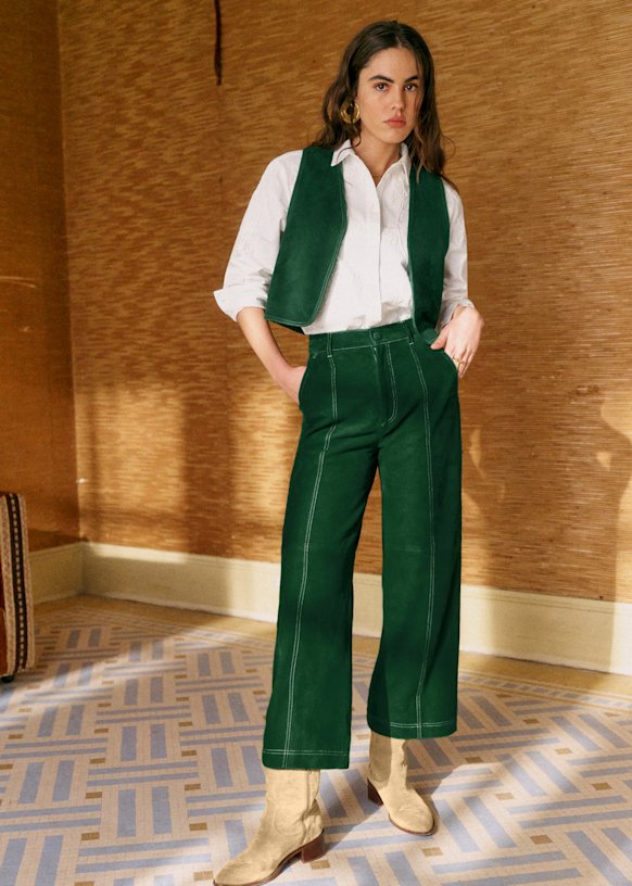 Damiano Trousers - Sézane x Lucia Vergara - Green - Goat leather ...