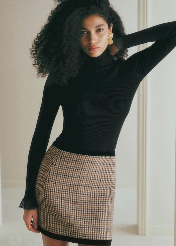 Dexty Skirt - Grey and Black Houndstooth - Recycled wool - Sézane