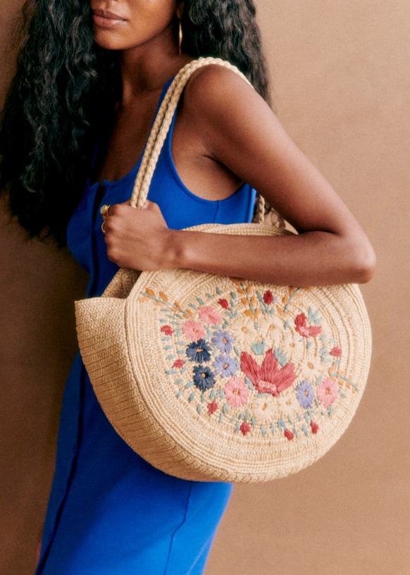 June Basket - Raffia embroidered with lemons - Raffia - Sézane