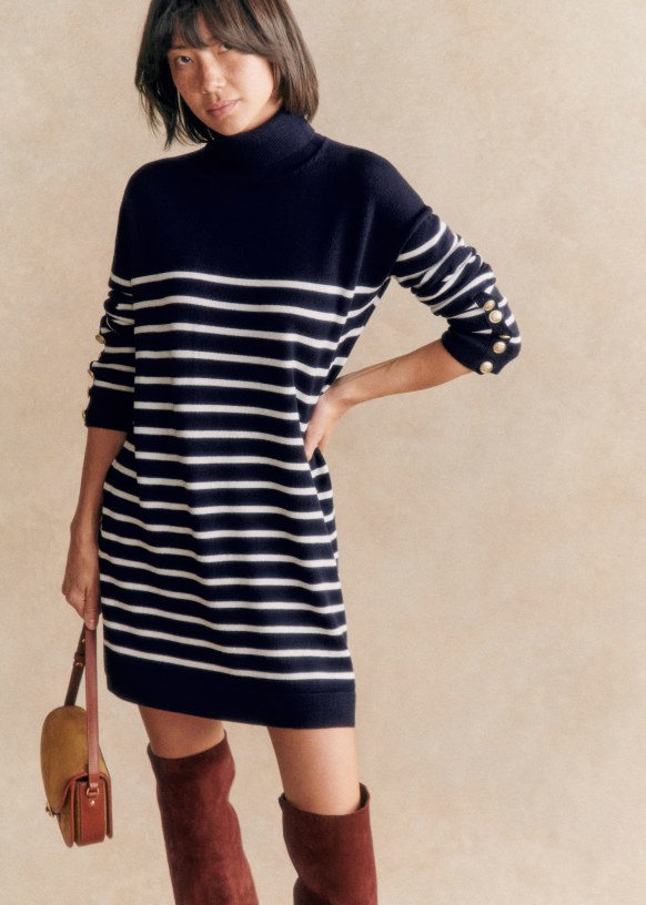 Adrienne Dress - Navy / Ecru - Merino Wool - Octobre Éditions