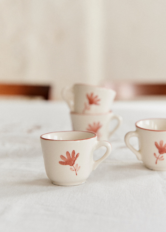 Set of 4 espresso cups - Little Flower - Storm Blue - Ceramic - Sézane