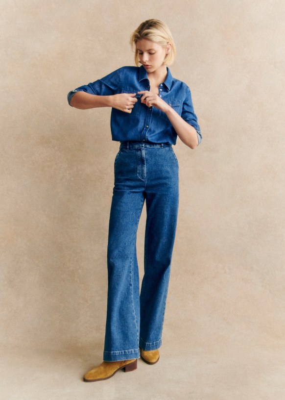 Pantalón Matheo - Rayas beige rosa marrón - Lino - Sézane