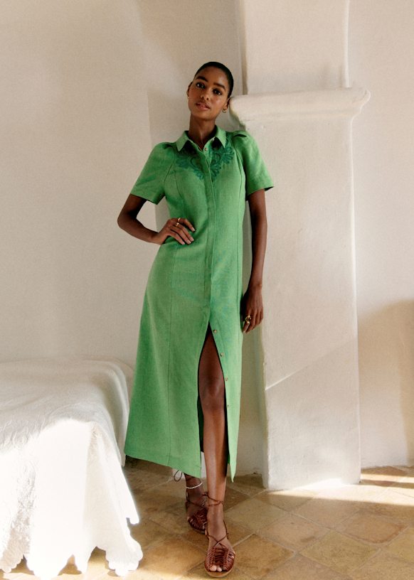 Hety Dress - Palm Green - Organic Cotton - Sézane