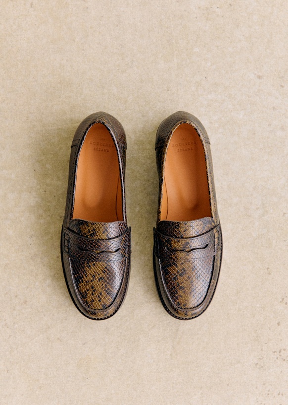 Andrea Loafers - Khaki python print - Bovine leather - Octobre Éditions