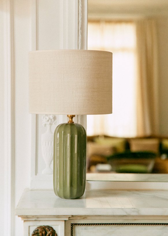 Traviata Lamp - Sage Green - Dolce lampshade - Jute Burlap - Ceramic ...