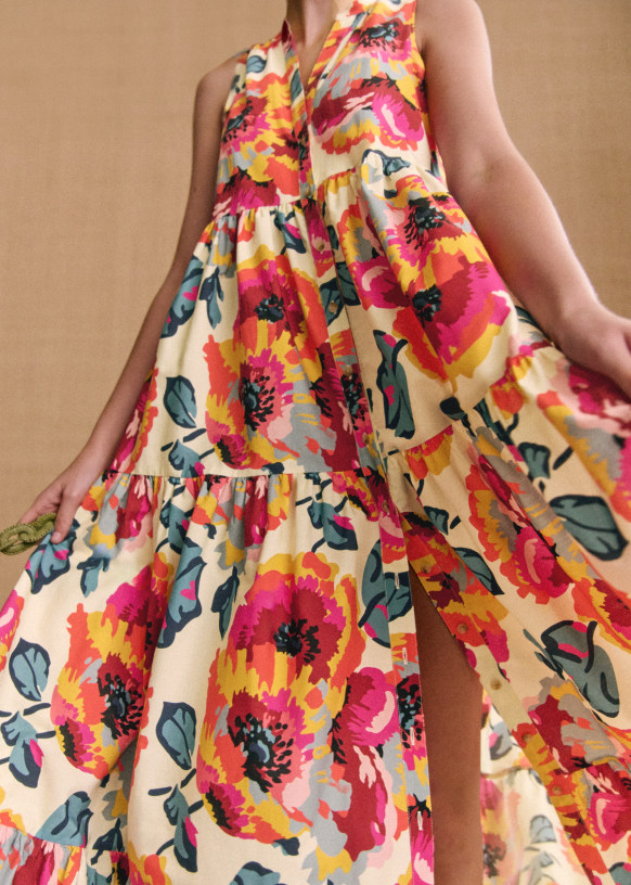 Robe Clari - Sézane x Momonì - Maxi Fleurs Fond Ecru - Coton biologique ...