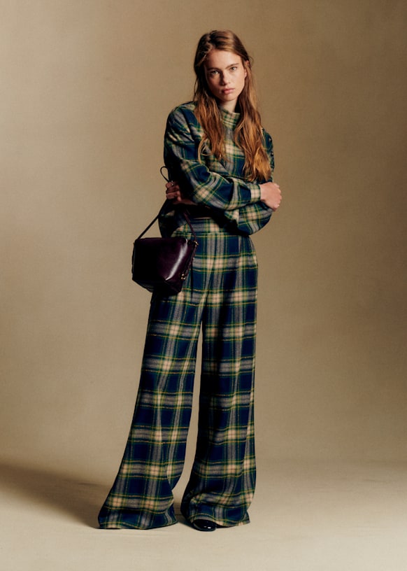 Ozalée Blouse - Green and blue check - Viscose ECOVERO™ LENZING™ - Sézane