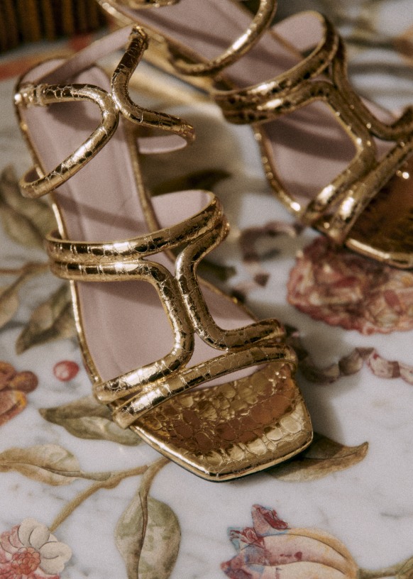 Anna Sandals & Espadrilles - Embossed Gold - Metallic-effect goatskin ...