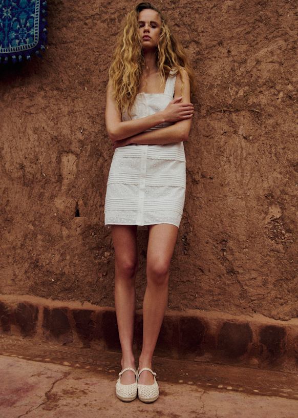 Zelira Dress - Embroidered Ecru - Organic cotton - organic textile - Sézane