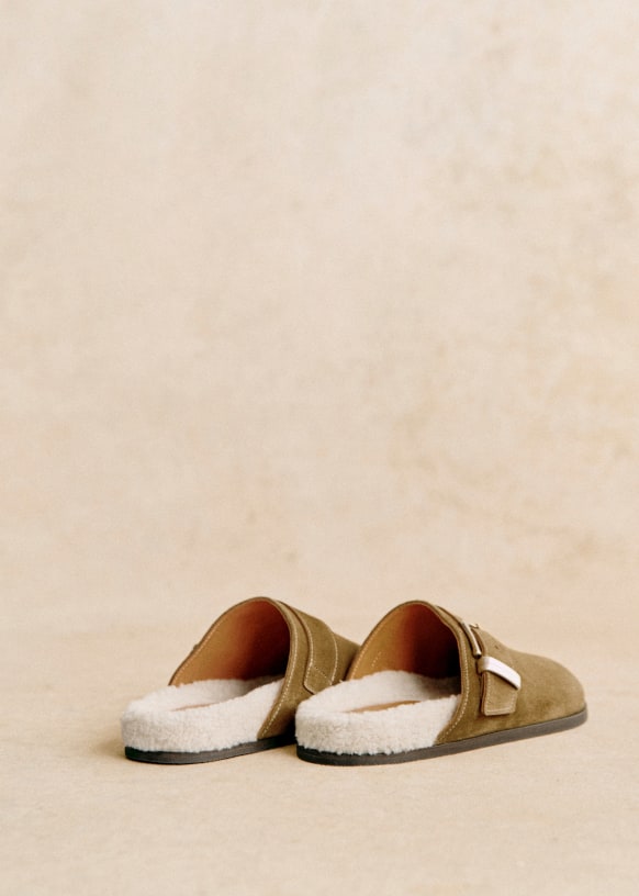 Marla Mules - Fur-lined taupe - Bovine leather - Octobre Éditions