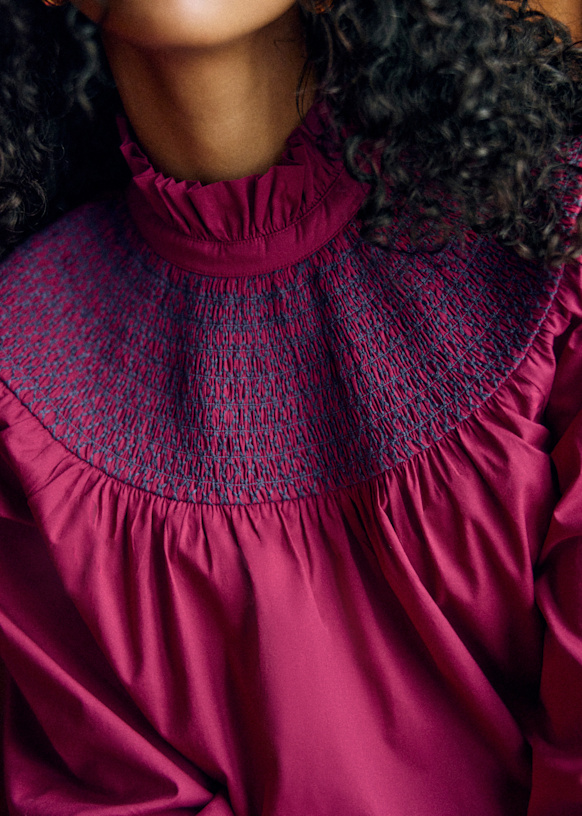 Berta Blouse - Sézane x MDLO - Burgundy - Organic cotton - organic ...