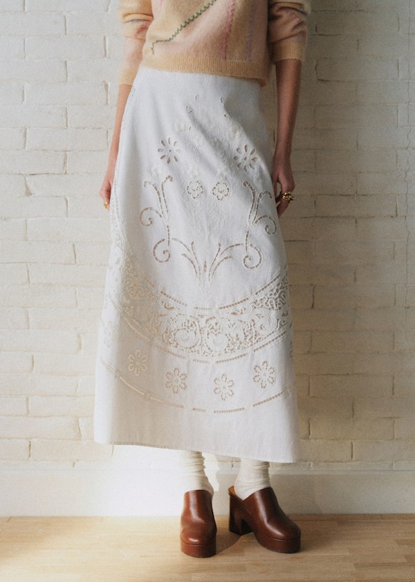 Solya Skirt - Sézane x SEA NY - Plain Ecru Embroidery - Organic Cotton ...