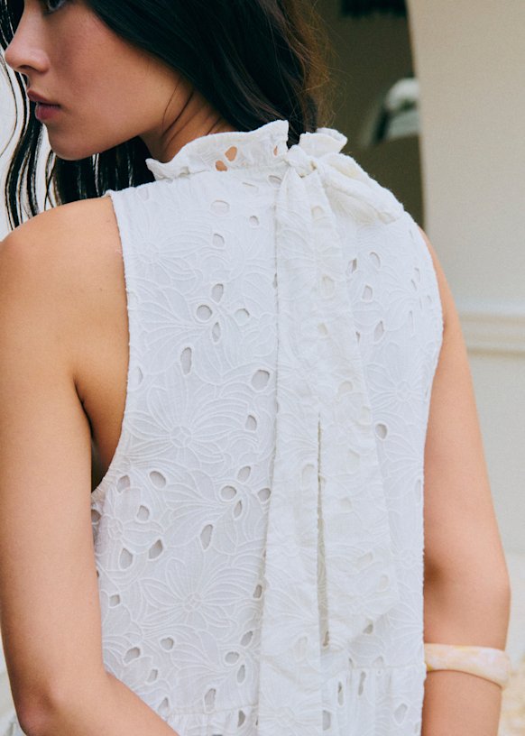 Olany Dress - Solid Floral Embroidery Maxi Ecru - Organic Cotton - Sézane