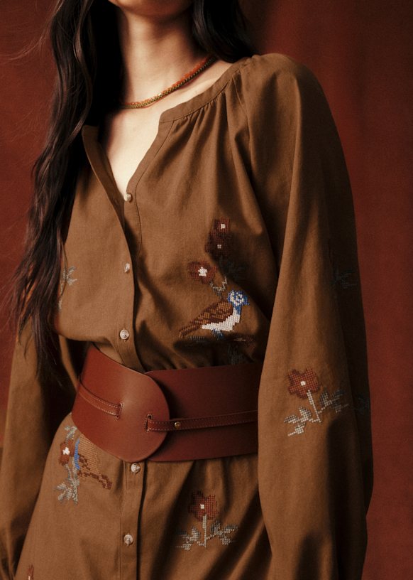 Robe Anyna - Sézane x Baziszt - Fleurs Multico Fond Café - Coton ...