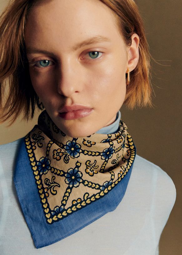 Gaston Scarf - Sézane x Antoinette Poisson - Beige Garance Heart Print ...