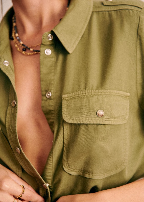 Davina Shirt - Olive Green - Cotton - Sézane