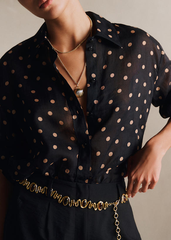 Marilis Shirt - Beige Polka Dots Black Background Print - Ramy - Sézane