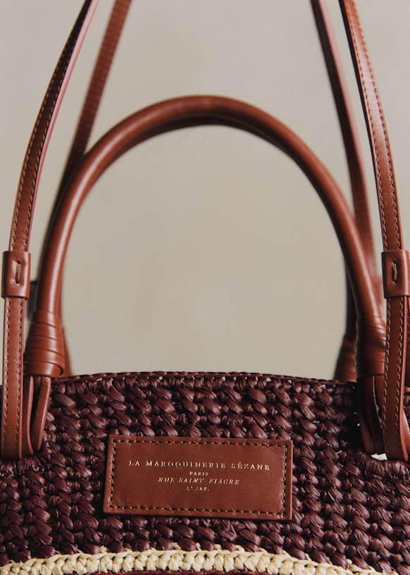 Justine Basket Bag - Raffia Embroidery Terracotta Flowers - Raffia - Sézane