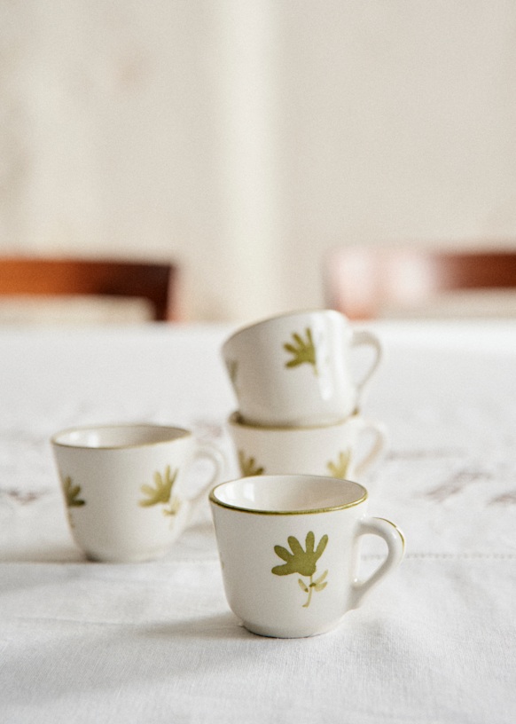 Set of 4 espresso cups - Little Flower - Storm Blue - Ceramic - Sézane