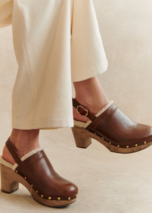 Taylor Clogs - Chocolate - Smooth cowhide leather - Sézane