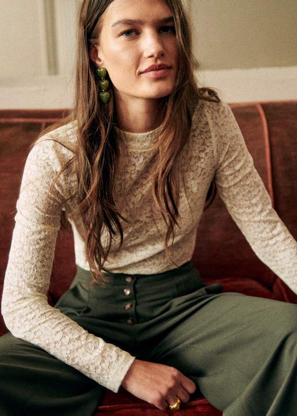Taori Blouse - Khaki Lace - Polyamide - Sézane