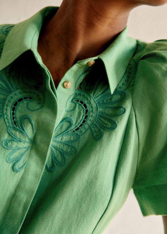 Hety Dress - Palm Green - Organic Cotton - Sézane