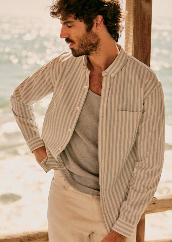 Charlie Shirt - White Green Stripes - Lyocell - Sézane
