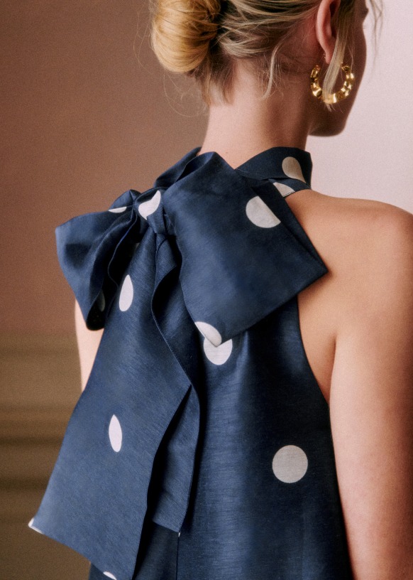 Leontina Dress - Maxi Dots Ecru Navy Background - Linen - Octobre Éditions