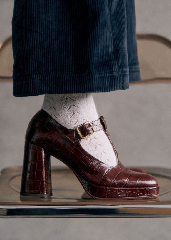 Babies High Monique - Brun Croco - Cuir bovin - Sézane