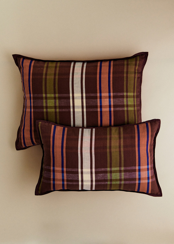 Woven Cushion - Small size - Chocolate and Blush check - Cotton ...