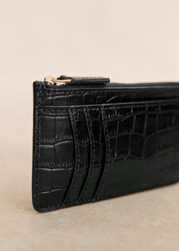 Alfred Large Card Holder - Black crocodile print - Bovine vegetable ...