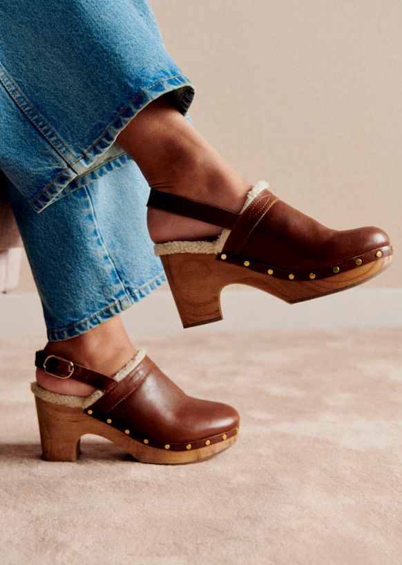 Taylor Clogs - Chocolate - Smooth cowhide leather - Sézane
