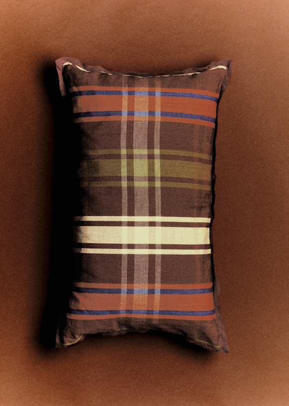 Woven Cushion - Small size - Chocolate and Blush check - Cotton - Sézane