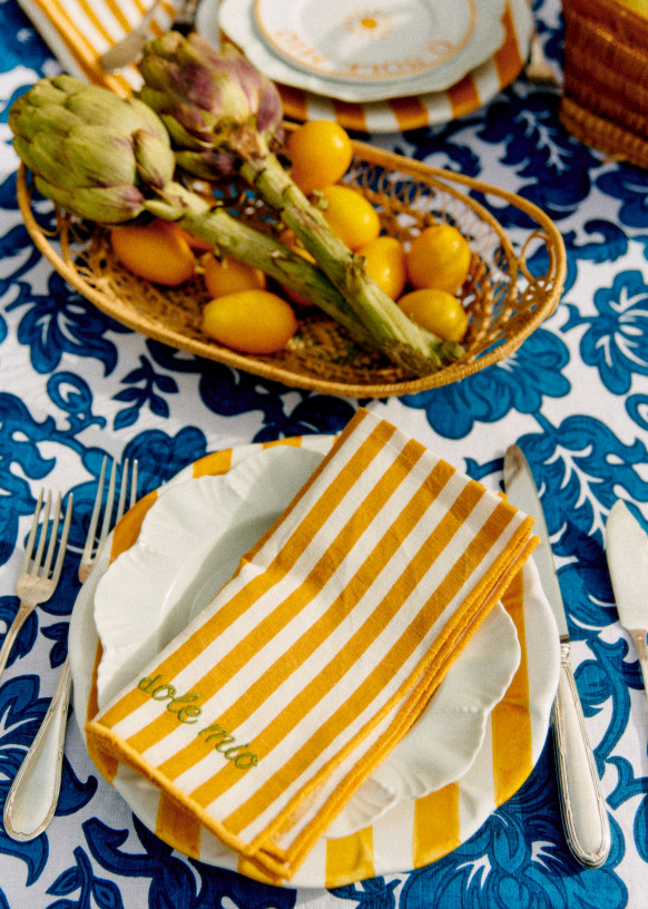 Set of 4 Towels Riviera - Blue stripes - La Cucina embroidery - Cotton ...