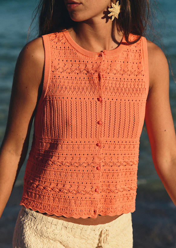 Davy Cardigan - Peach - Organic cotton - organic textile - Sézane
