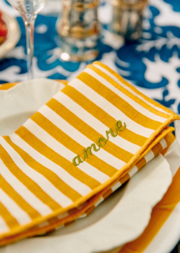 Set of 4 Towels Riviera - Yellow stripes - Dolce Vita embroidery ...