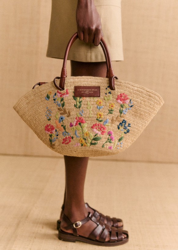 Justine Basket - Raffia Embroidery Multicoloured Flowers - Raffia ...
