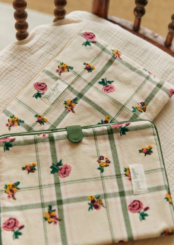 Health book cover - Beige Checkered Flowers - Cotton - Sézane